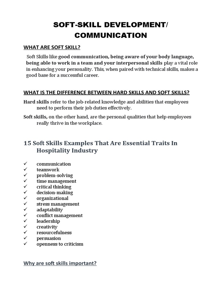 Soft-Skill Development/ Communication | PDF | Skill | Leadership