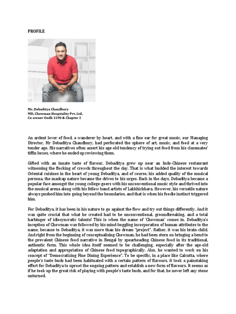 Profile: Mr. Debaditya Chaudhury MD, Chowman Hospitality Pvt. Ltd. Co ...
