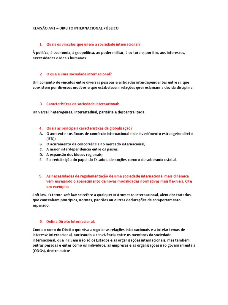 Revisao Av1 - Direito Internacional Publico | PDF | Direito Internacional | Tratado