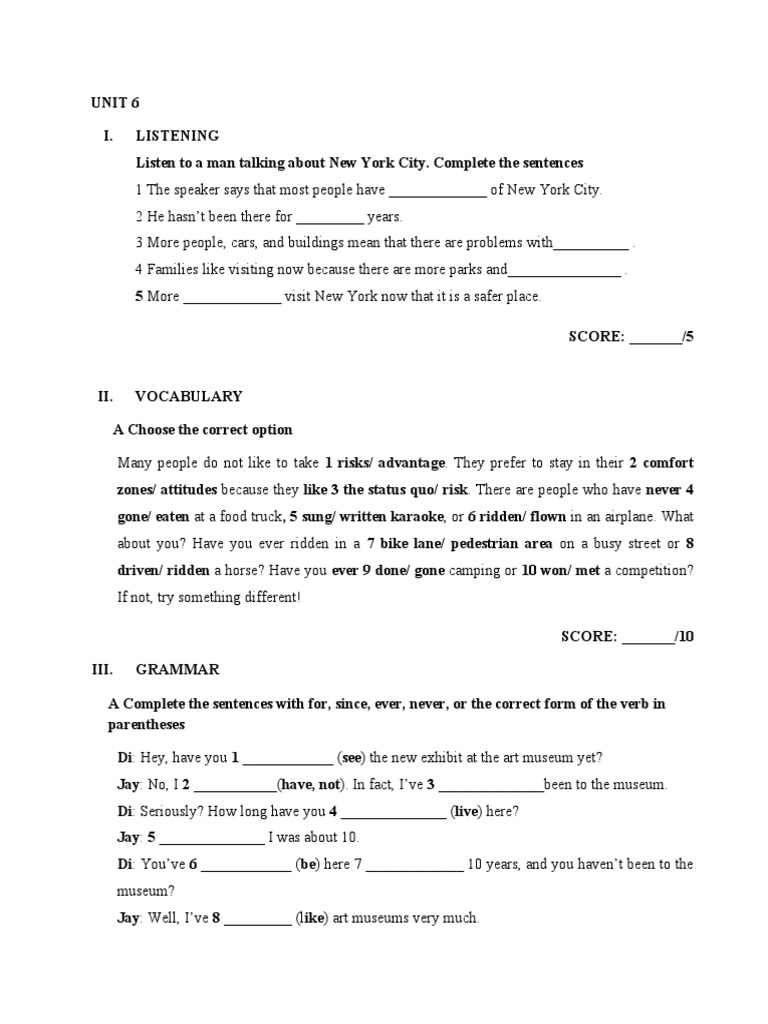 EII 1 - Practice Exercises Unit 6 | PDF