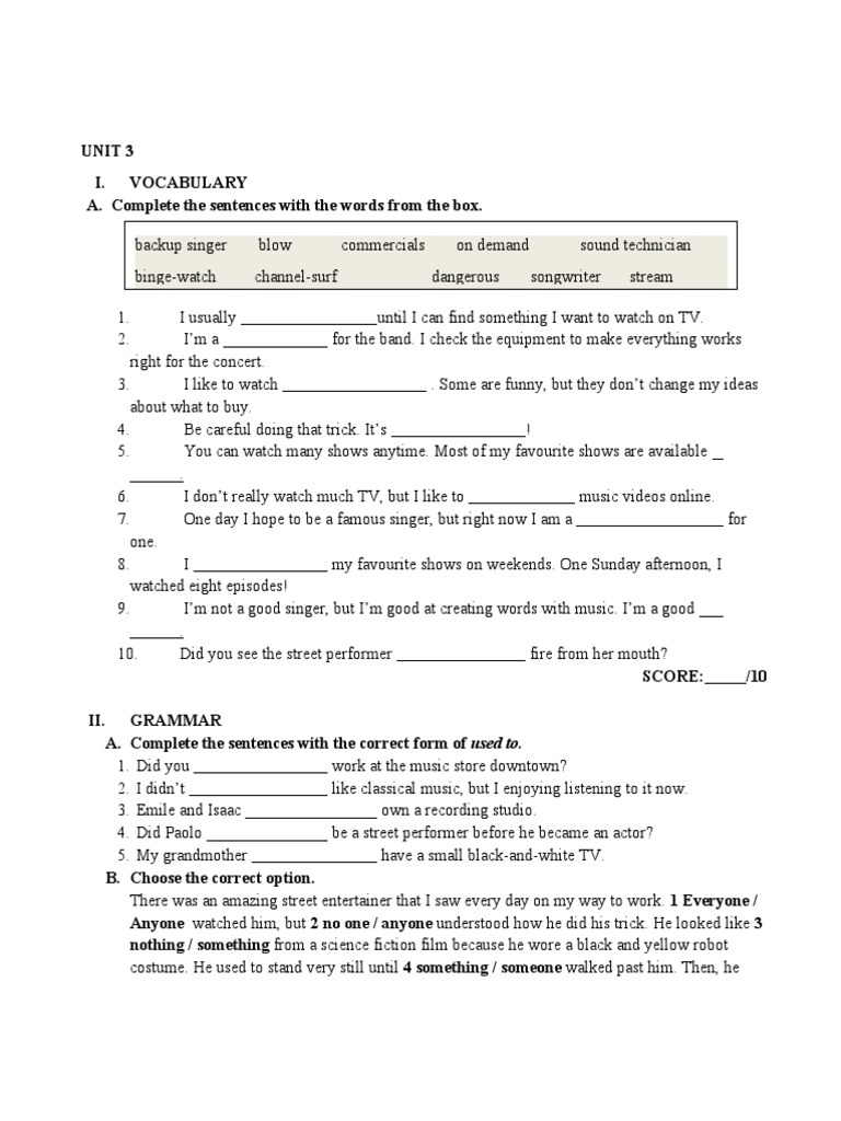EII 1 - Practice Exercises Unit 3 | PDF