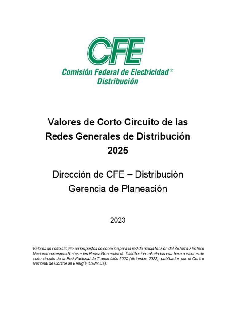 Valores de Corto Circuito de Las Redes Generales de Distribución 2025 ...