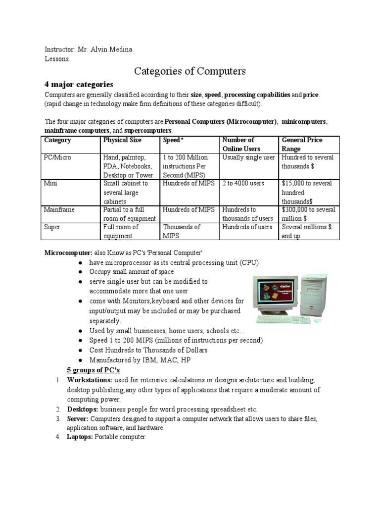 Categories of Computers | PDF | Mainframe Computer | Personal Computers