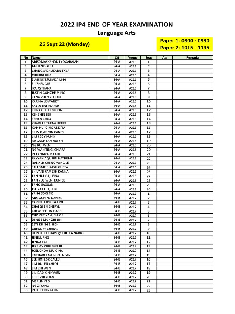IP4 EOY 2022 - Seating Plans | PDF