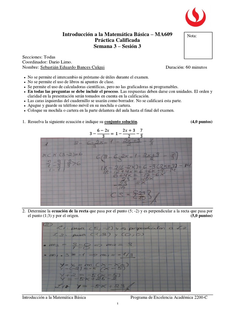 Práctica Calificada de Matemática Básica | PDF | Matemáticas