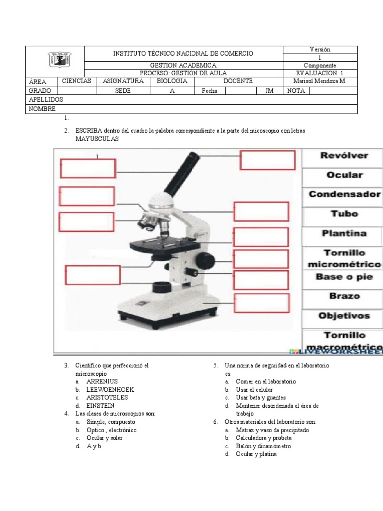 Evaluación sobre Microscopios en Biología | PDF