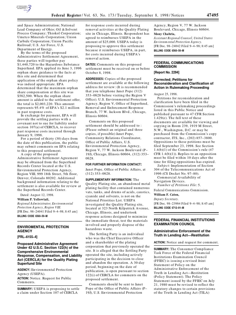 Federal Register / Vol. 63, No. 173 / Tuesday, September 8, 1998 ...