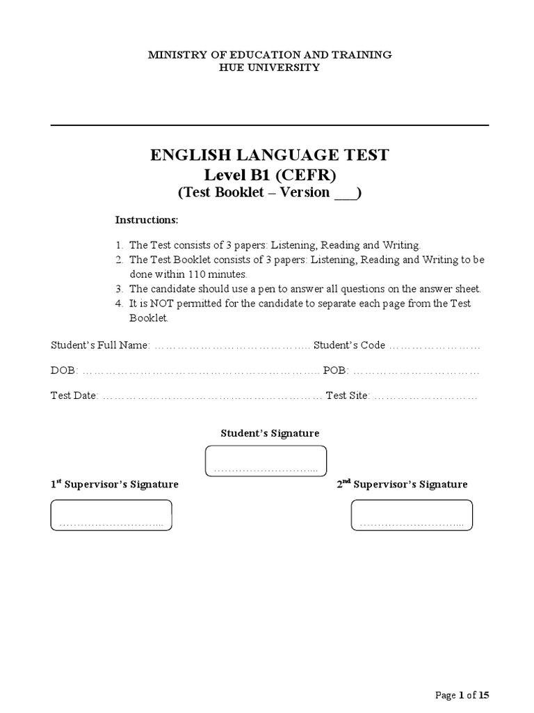 English Language Test Level B1 (CEFR) | PDF