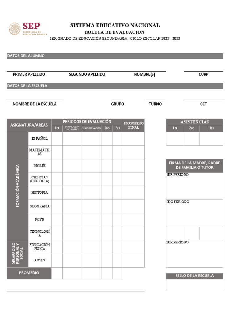 Formato - Boletas (Secundaria) | PDF
