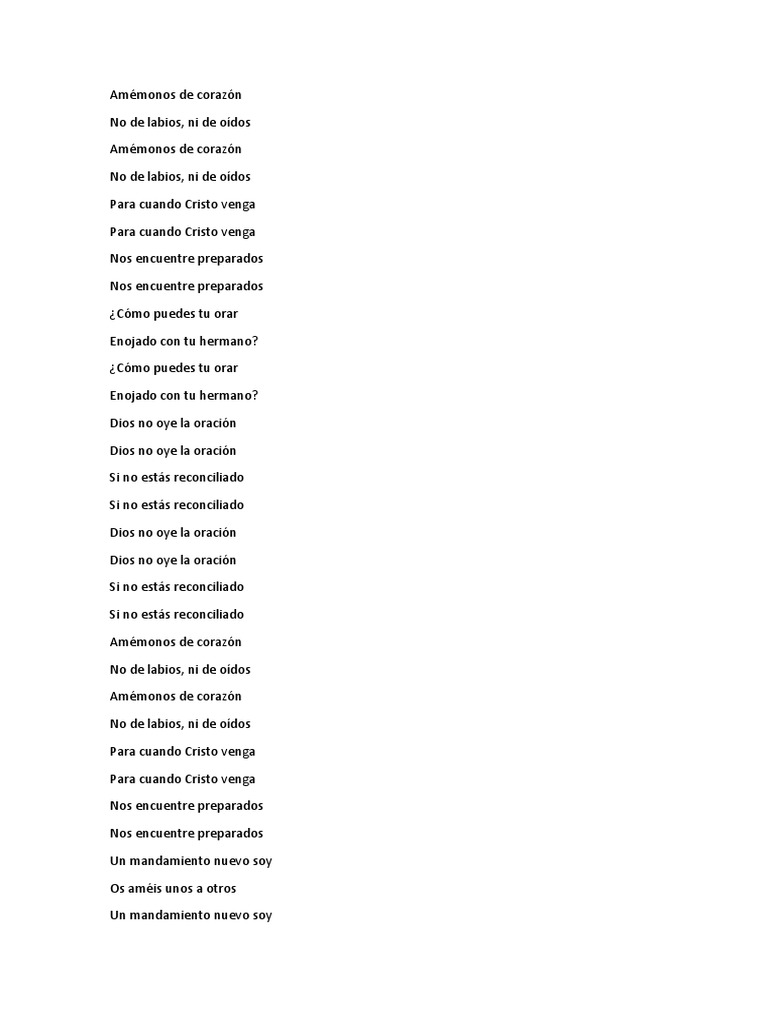 Letra de "Amémonos de corazón" | PDF | Artes del Lenguaje y ...