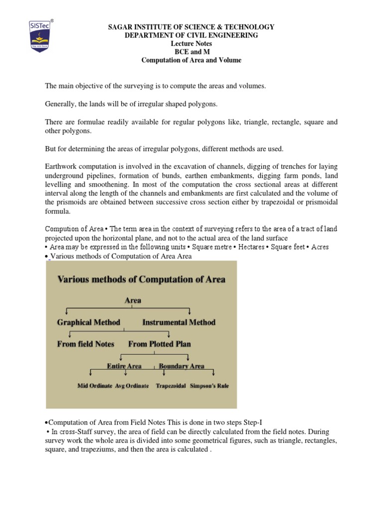 Area and Volume Computation in Surveying | PDF | Area | Geometry
