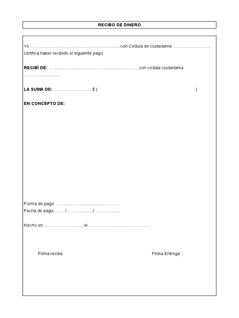 RECIBO DE DINERO Plantilla 01 | PDF