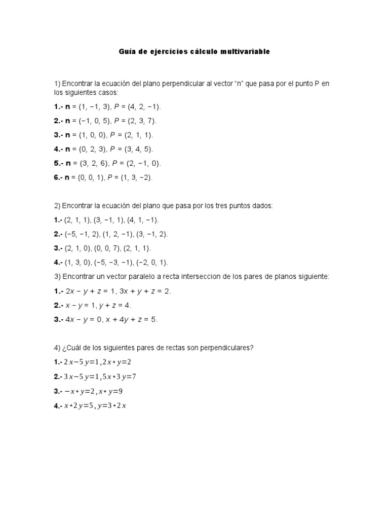 Guía de Ejercicios Cálculo Multivariable | PDF | Geometría euclidiana ...
