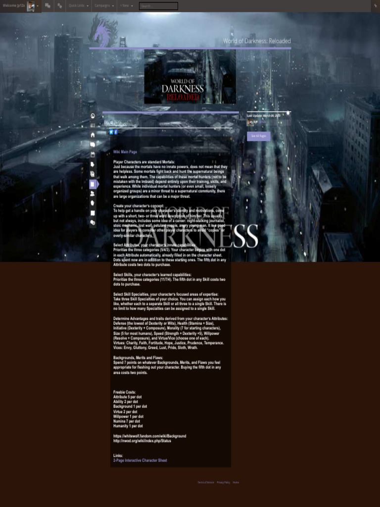 Characters - World of Darkness - Reloaded - Obsidian Portal | PDF ...