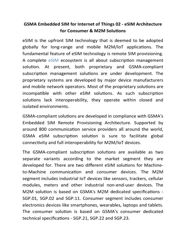 TCH02 eSIM Architecture For Consumer & M2M Solution | PDF | Internet Of Things | Computing