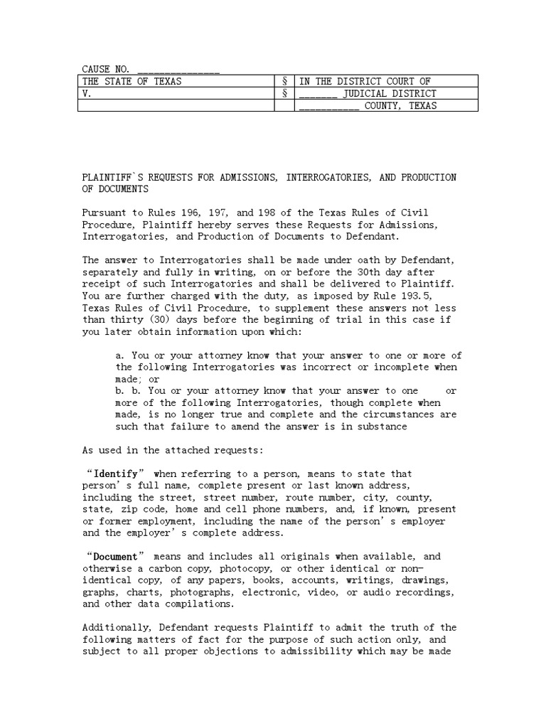 Admissions | PDF | Interrogatories | Discovery (Law)