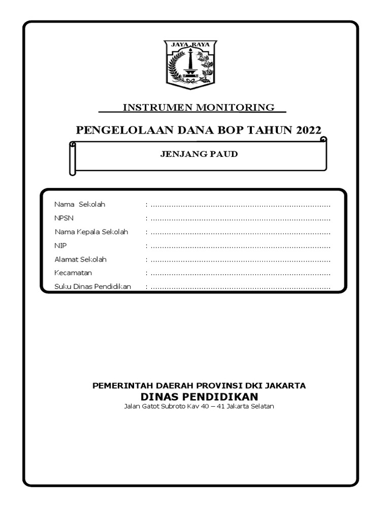 Instrumen Monev Bop Paud Tahun 2022 | PDF