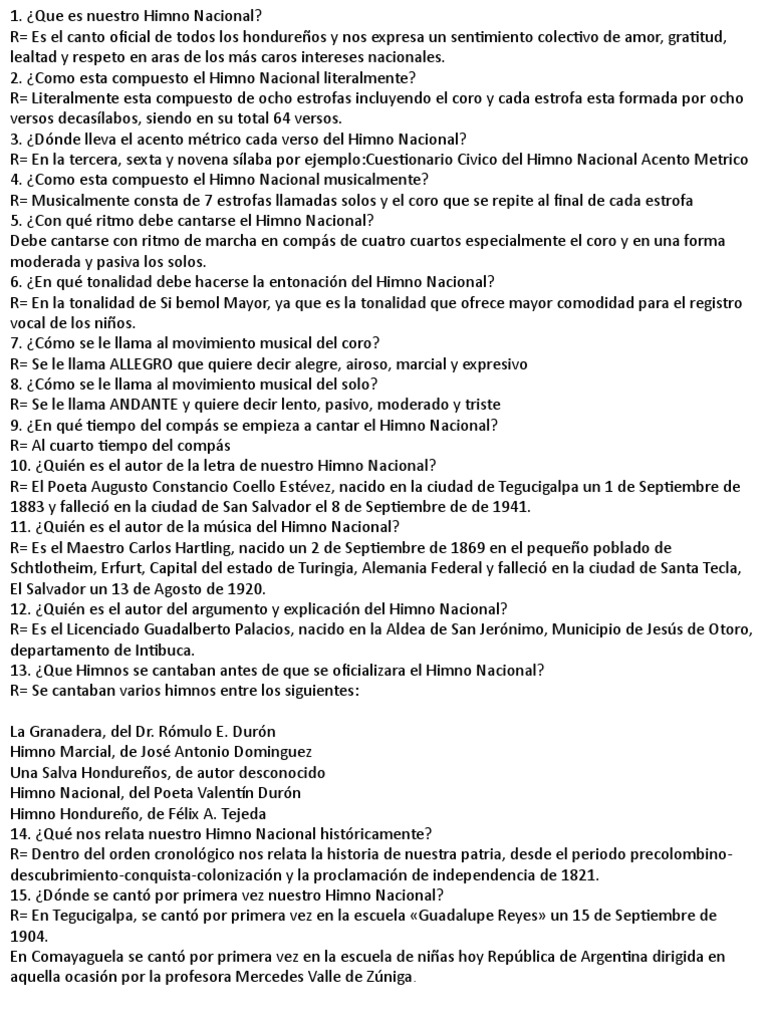 Las Preguntas Del Himno Nacional | PDF