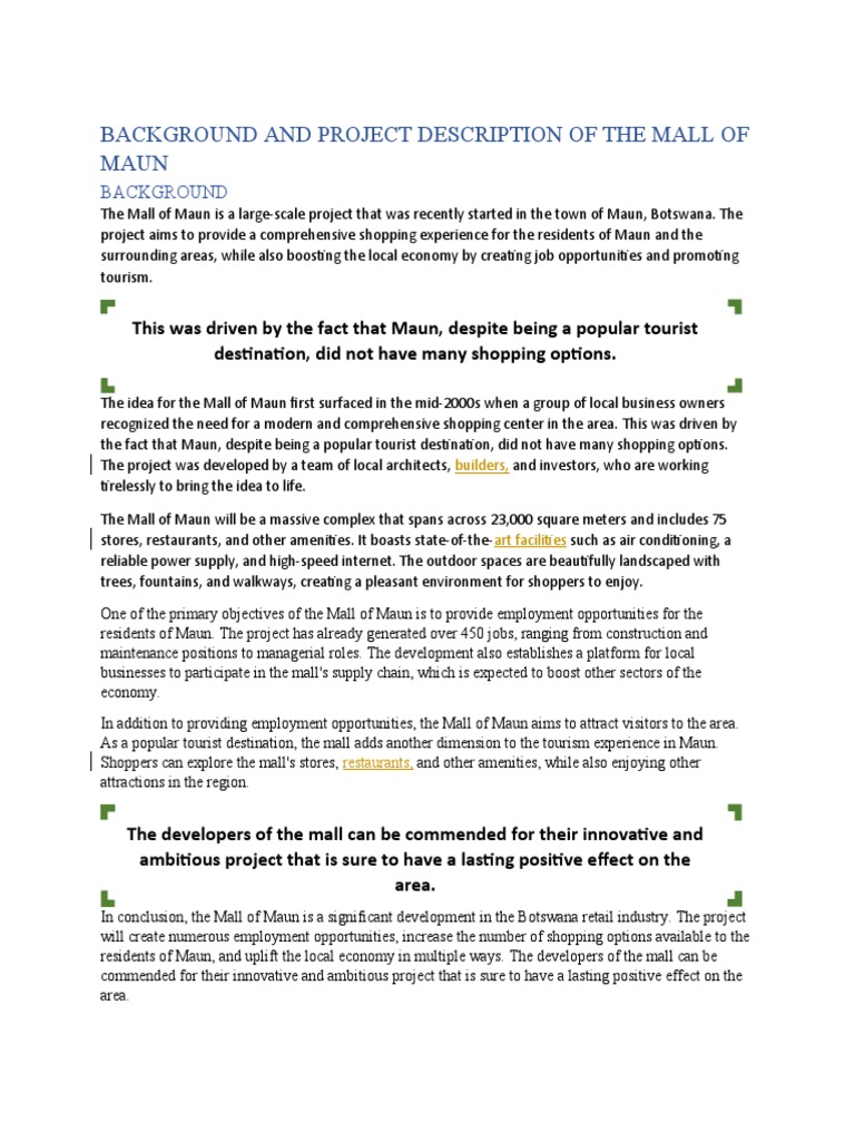 Boosting Tourism and Jobs in Maun with the Mall of Maun Project | PDF ...