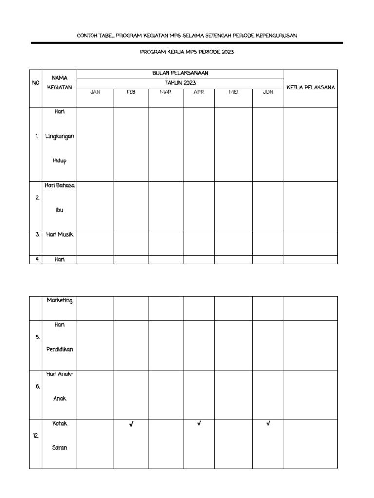 Contoh Tabel Program Kegiatan MPS Selama Setengah Periode Kepengurusan ...