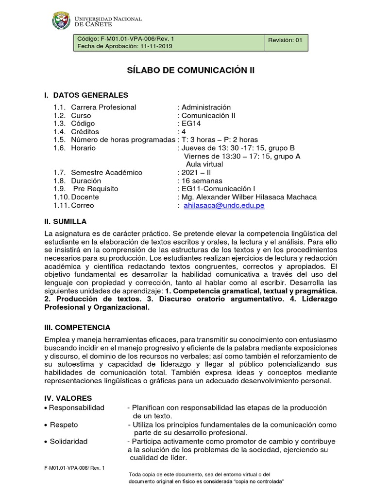 Silabus de Comunicacion | PDF