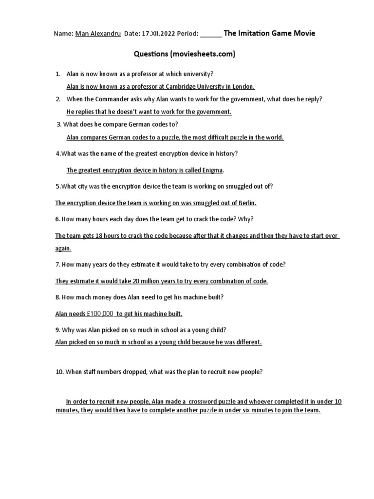 The Imitation Game Movie: Name: Man Alexandru Date: 17.XII.2022 Period ...