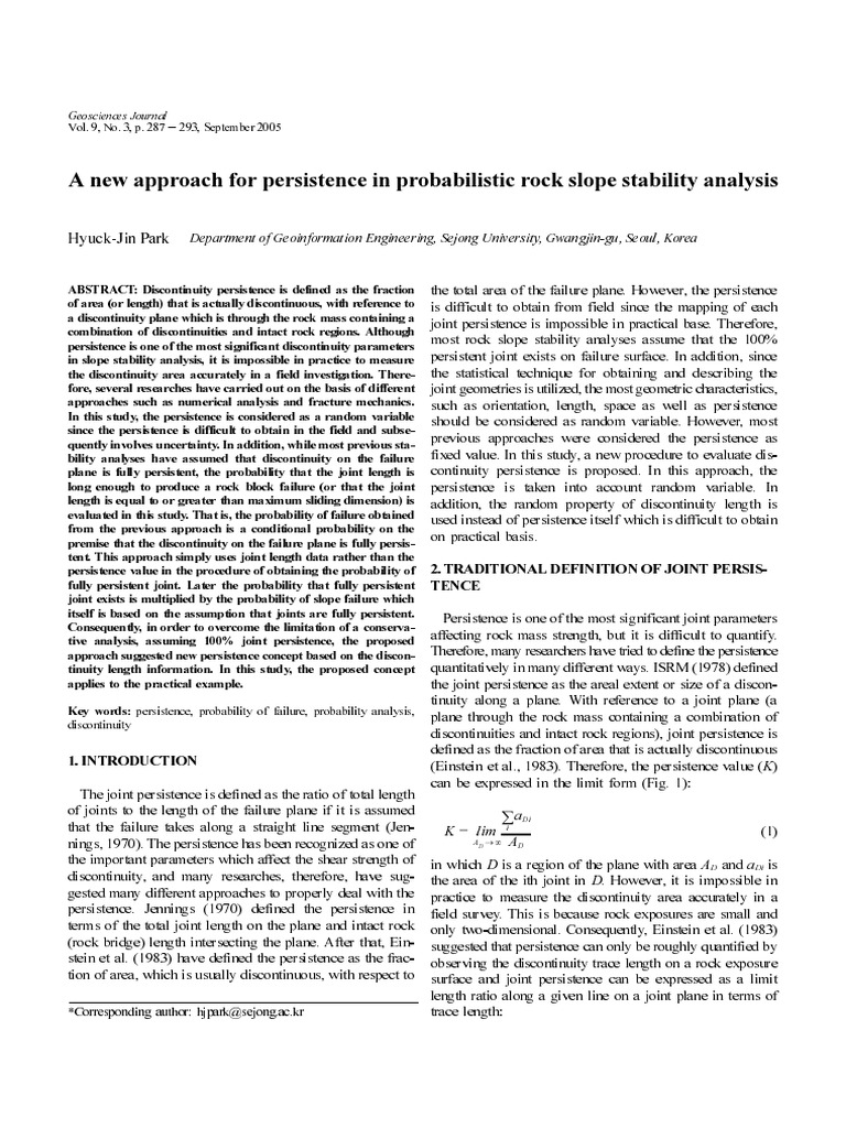 A New Approach For Persistence in Probabilistic Rock Slope Stability Analysis | Download Free ...