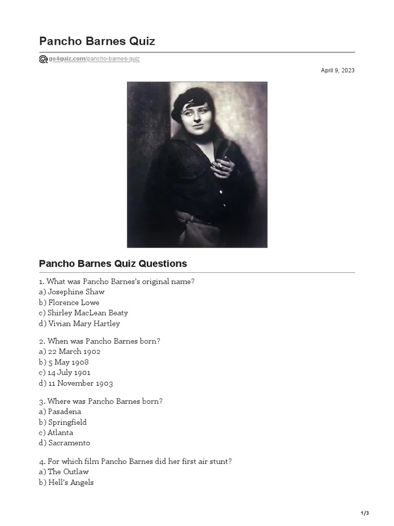Pancho Barnes Quiz | PDF | Aviation | Aviators