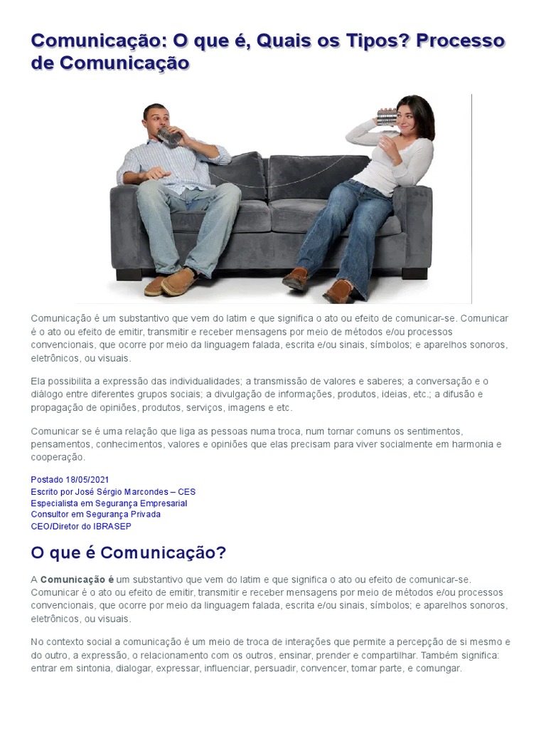 Comunicação - O Que É, Quais Os Tipos - Processo de Comunicação | PDF ...