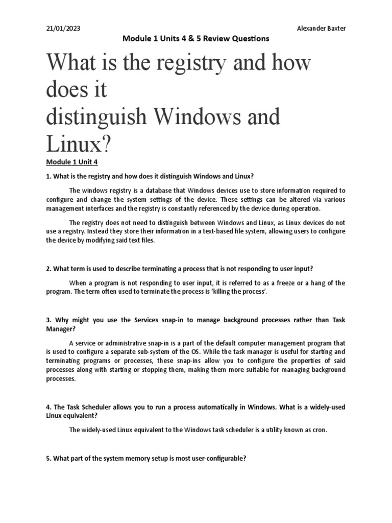 Windows vs Linux: Registry Differences | PDF | Operating System | Command Line Interface