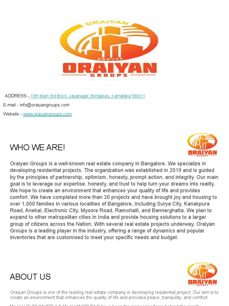 ORAIYAN GROUPS PVT LTD | PDF