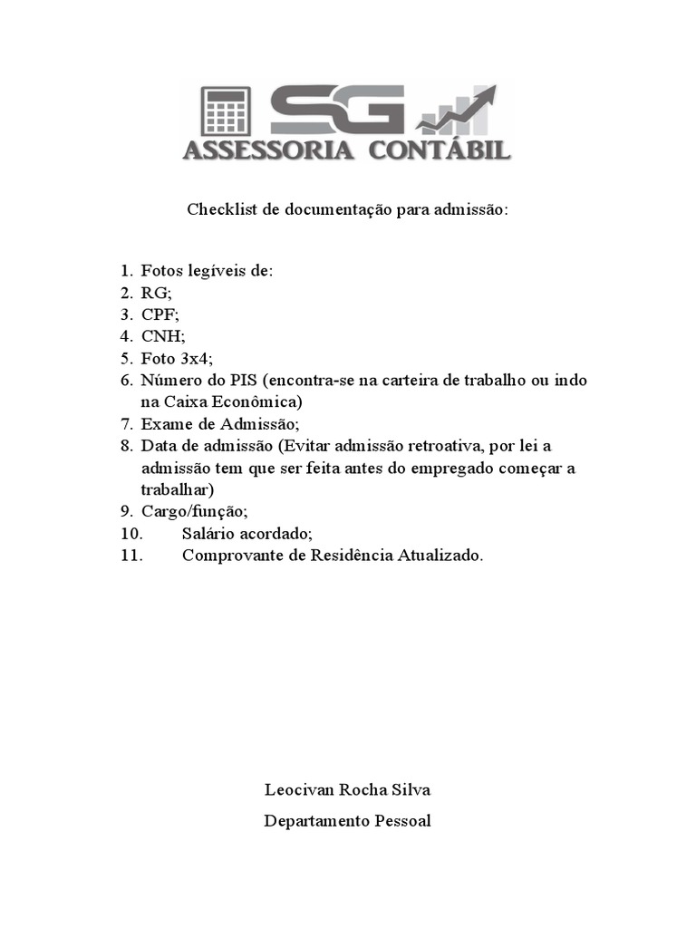 Checklist de Documentos para Admissão | PDF