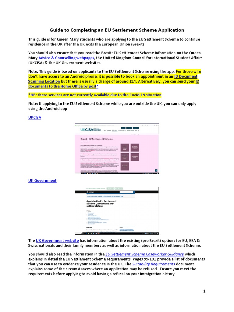 Queen Mary Guide To Completing An EU Settlement Scheme Application 2020 | PDF | Identity ...