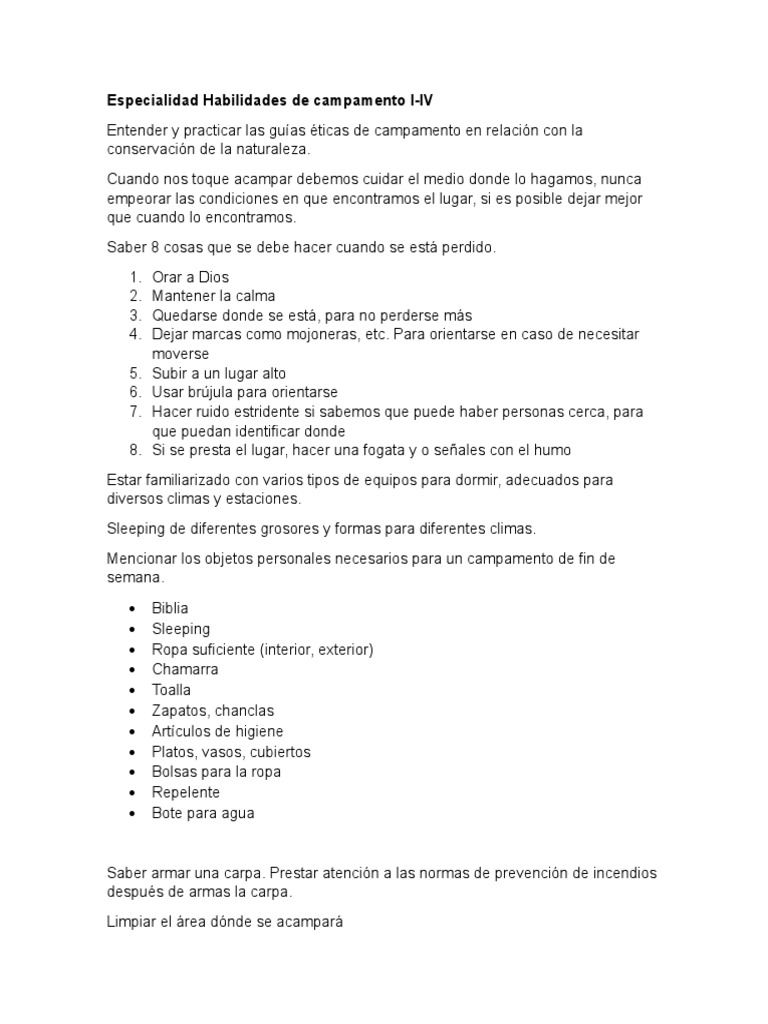 Especialidad Habilidades de Campamento I-IV | PDF | Agua
