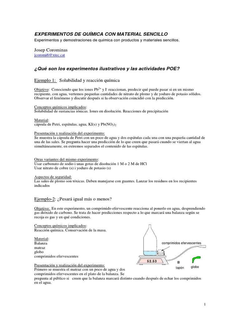 Experimentos Con Materiales Sencillos | PDF | Agua | Hidróxido de sodio