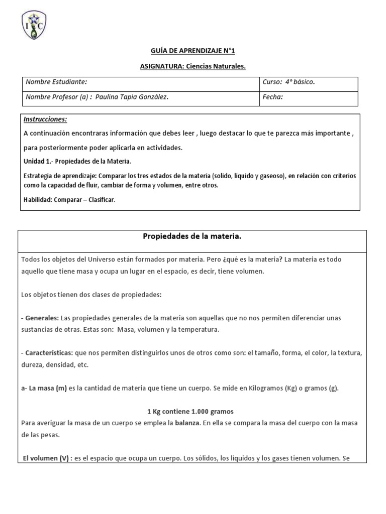 Guía Nº1 Ciencias 4º Básico | PDF | Líquidos | Importar