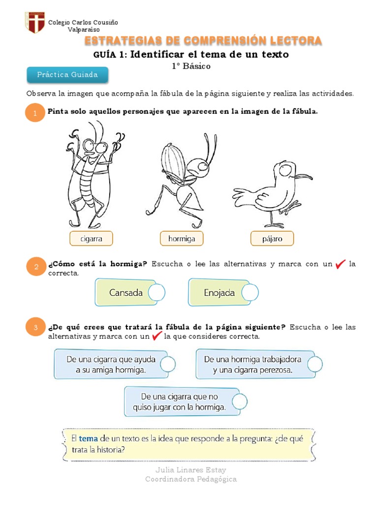 Guía 1 - COMPRENSION LECTORA 1º BASICO | PDF