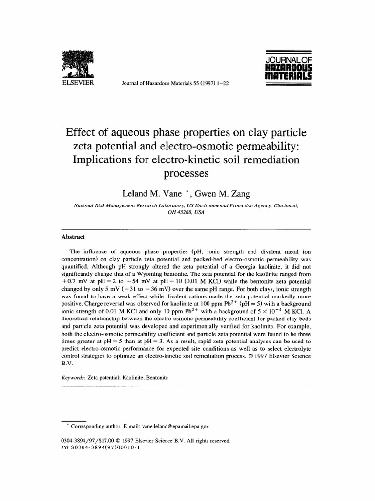 Zeta Potential and Electro-Osmotic Permeability | PDF | Ph | Soil
