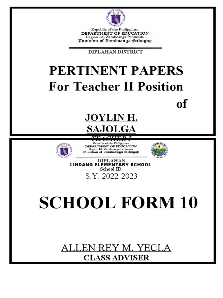 Of Pertinent Papers For Teacher II Position: School Form 10 | PDF