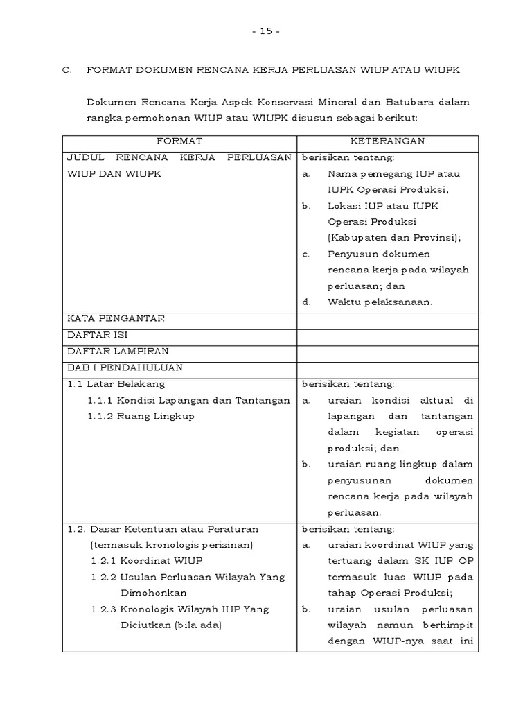 Format Dokumen Rencana Kerja Perluasan WIUP | PDF