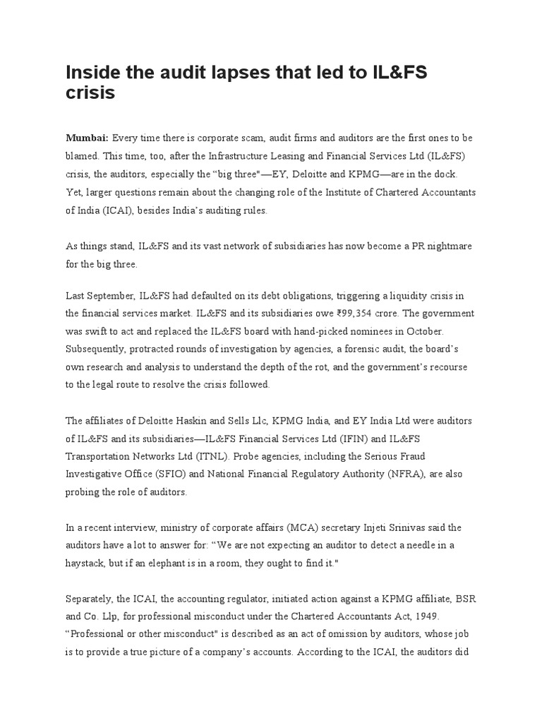 Inside The Audit Lapses That Led To IL&FS Session 4 | PDF | Financial ...