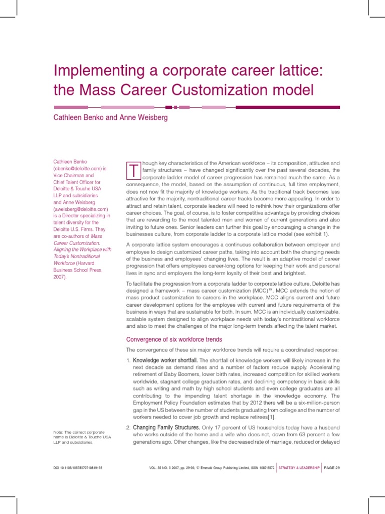 Implementing A Corporate Career Lattice: The Mass Career Customization ...