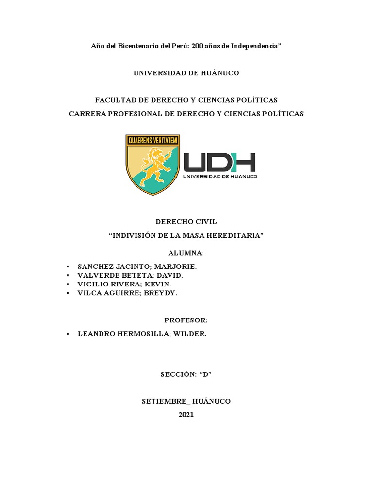 Indivision Demasa Hereditaria - Monografia | PDF | Herencia | Condominio