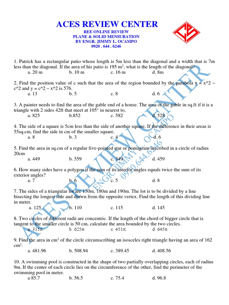 REF 3 Plain and Solid Mensuration | PDF | Area | Circle