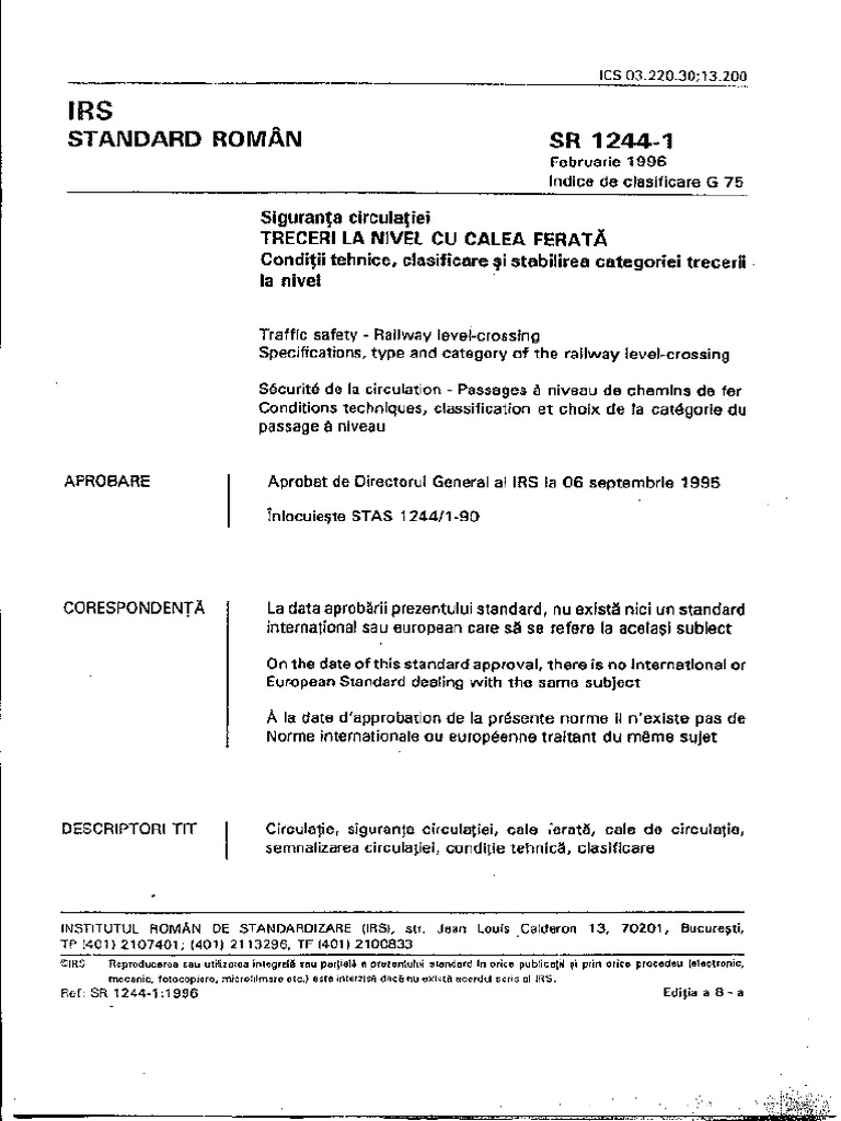 SR 1244-1-96 - Treceri La Nivel Cu Cale Ferata - Siguranta Circulatiei ...