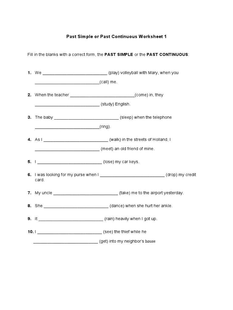 Past Simple Vs Past Continuous Worksheet 1 | PDF