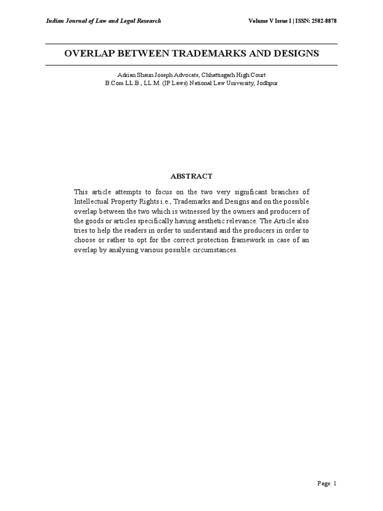Overlap Between Trademarks and Designs PDF | PDF | Trademark | Justice