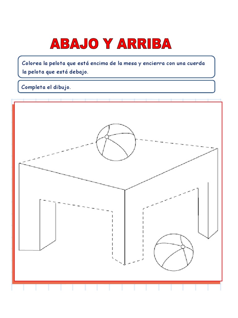 Colorea La Pelota Que Está Encima de La Mesa y Encierra Con Una Cuerda ...