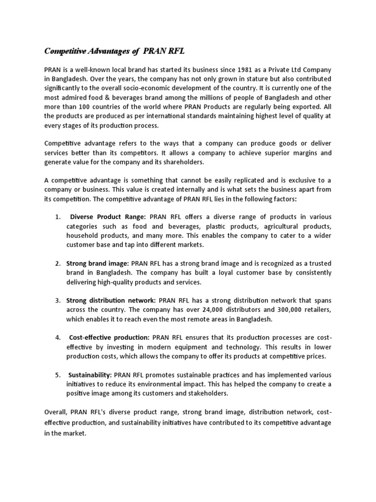 Competitive Advantages of PRAN RFL | PDF | Competitive Advantage | Brand