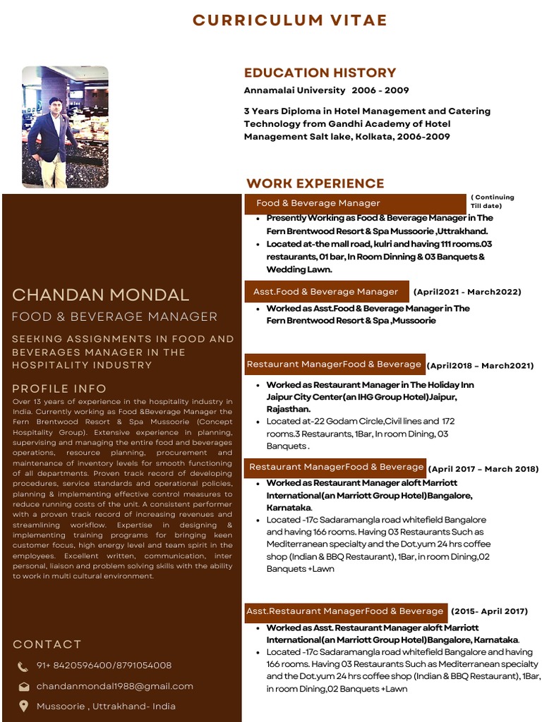 Hospitality Management Expert CV | PDF | Restaurants | Hotel